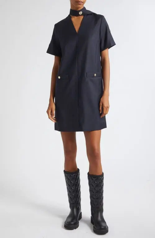 Moncler Wool Gabardine Scarf Neck Mini Dress - Blue