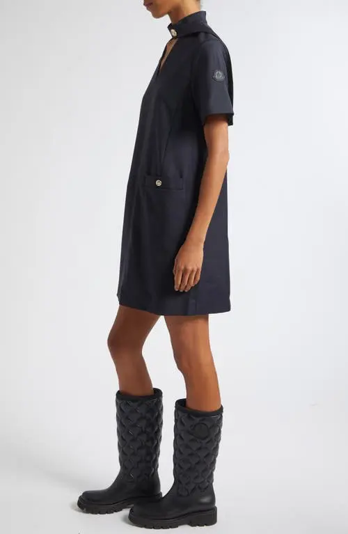 Moncler Wool Gabardine Scarf Neck Mini Dress