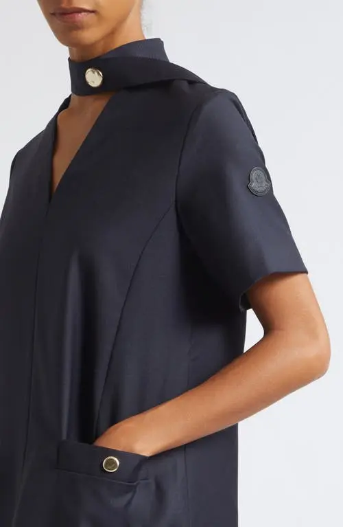 Moncler Wool Gabardine Scarf Neck Mini Dress