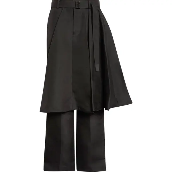 Sacai Belted Double-faced Silk & Cotton Skirted Pants - Black