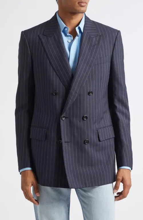 TOM FORD Chalk Stripe Double-breasted Sport Coat - Ucc Navy