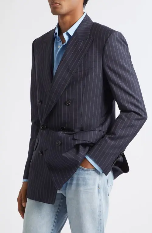 TOM FORD Chalk Stripe Double-breasted Sport Coat - Ucc Navy