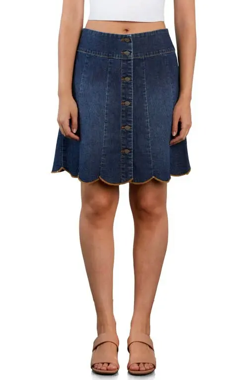 WASH LAB DENIM Scalloped Hem Button-front Miniskirt - Rustic Denim