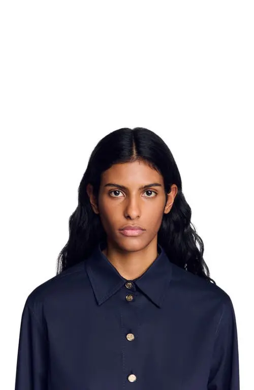 Sandro Cotton Shirt With Wide Cuffs - Navy Blue