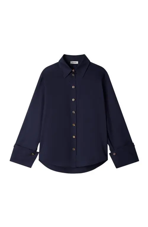 Sandro Cotton Shirt With Wide Cuffs - Navy Blue