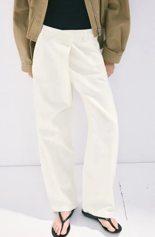 Mango Asymmetrical Waistband Cotton Wide Leg Pants - White