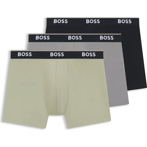 BOSS 3-pack Cotton Boxer Briefs - Green/grey/black