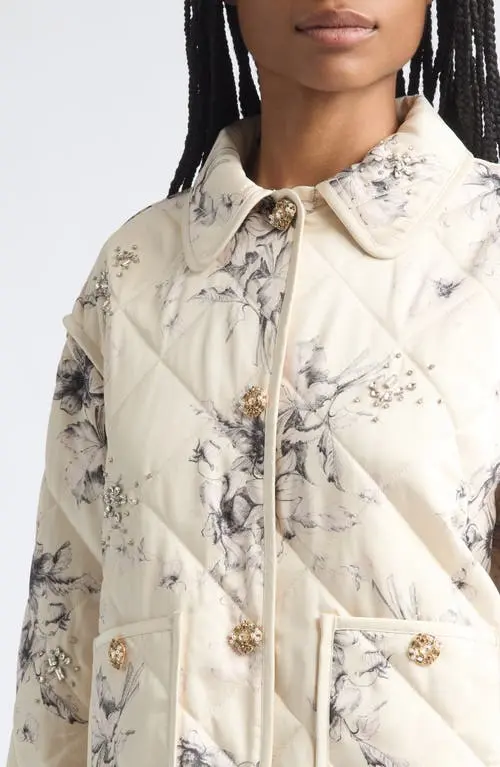 Cinq À Sept Sketched Floral Alexa Quilted Jacket