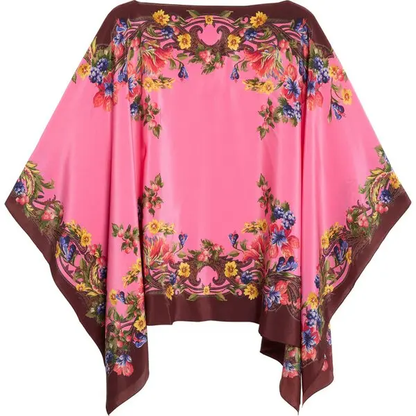 Etro Floral Silk Poncho - Pink Multi