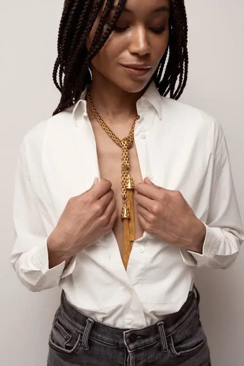 Sylvia Toledano Plated Brass Tasseled Pendant Necklace - Gold