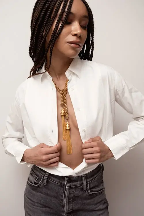 Sylvia Toledano Plated Brass Tasseled Pendant Necklace - Gold