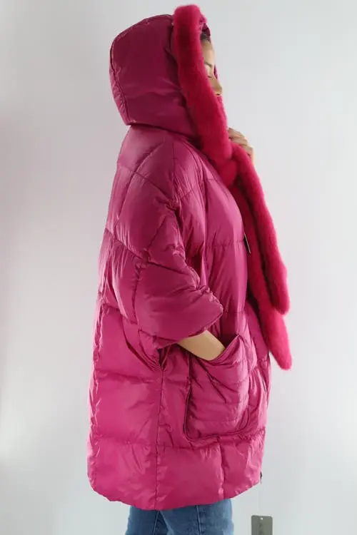 La Fiorentina Puffer Jacket With Faux Fur Scarf