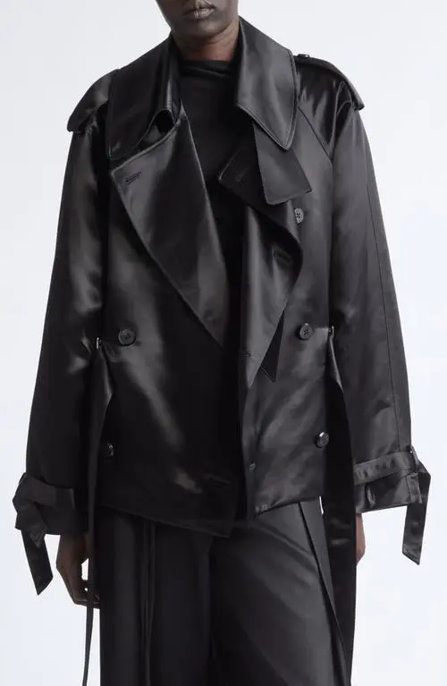 GRACE LING Liquid Satin Cropped Trench Coat