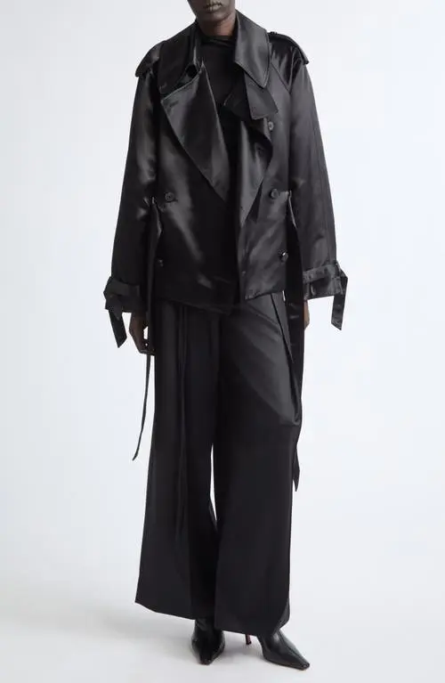 GRACE LING Liquid Satin Cropped Trench Coat