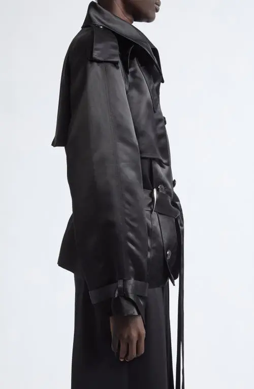 GRACE LING Liquid Satin Cropped Trench Coat
