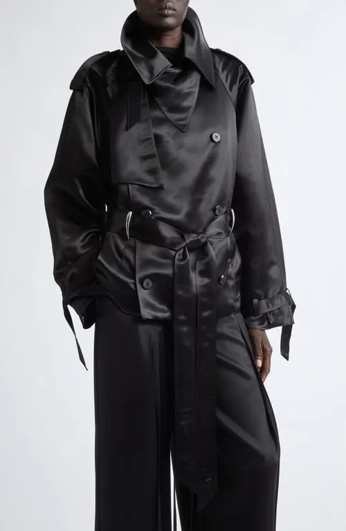 GRACE LING Liquid Satin Cropped Trench Coat