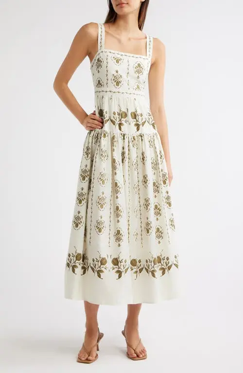 Moon River Print Sleeveless Midi Dress - Beige Multi
