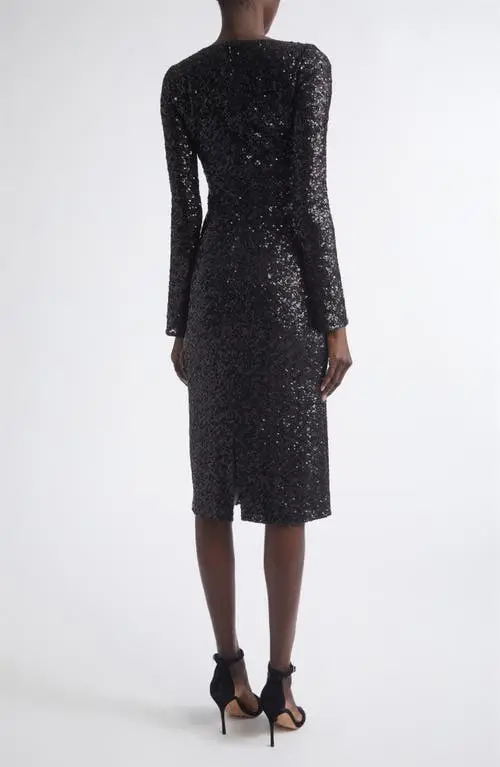 St. John Long Sleeve Sequin Tulle Sheath Dress