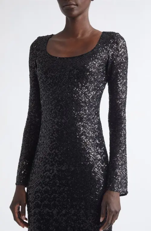 St. John Long Sleeve Sequin Tulle Sheath Dress