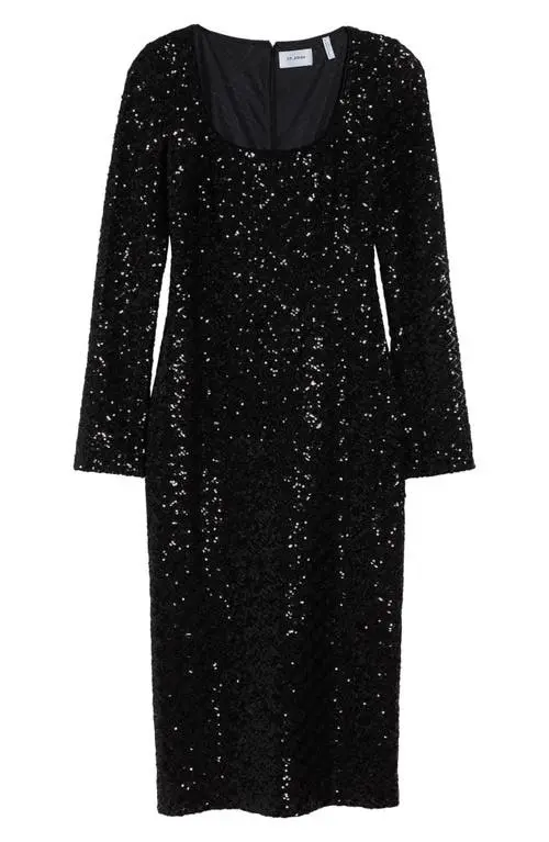 St. John Long Sleeve Sequin Tulle Sheath Dress