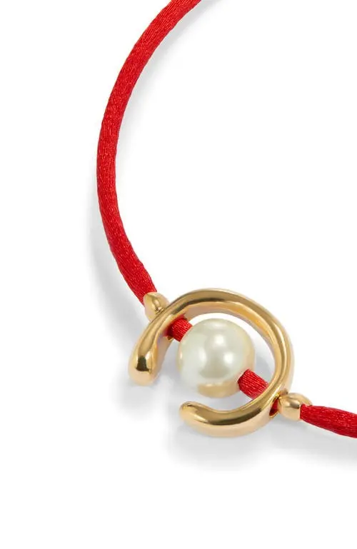 UNODE50 18k -plated Red Thread Bracelet With Shell Pearl