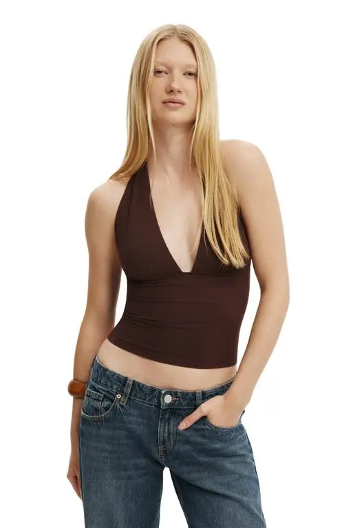 COTTON ON Hold Me Gathered Halter Top - Dark Oak