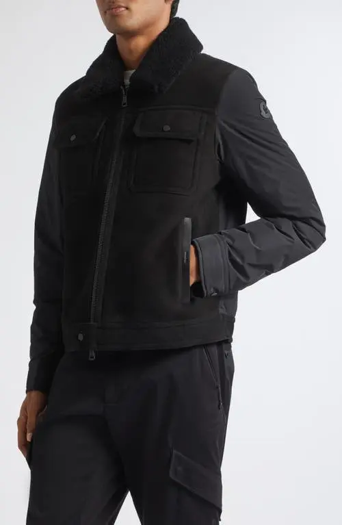 Moncler Zerique Mixed Media Down Jacket With Suede And Fleece