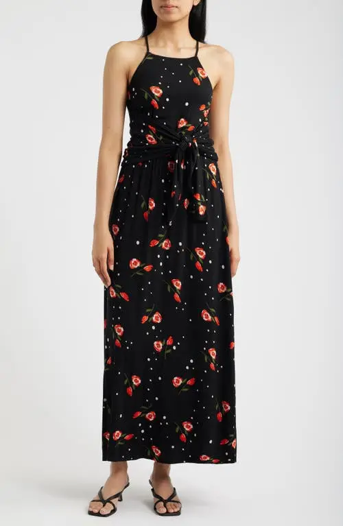Loveappella Floral Print Apron Maxi Dress