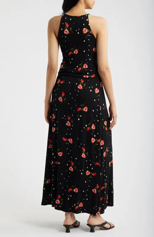 Loveappella Floral Print Apron Maxi Dress