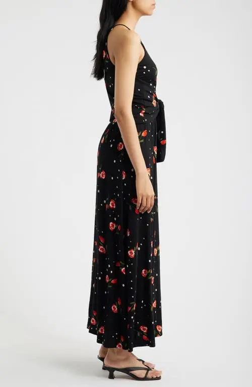 Loveappella Floral Print Apron Maxi Dress