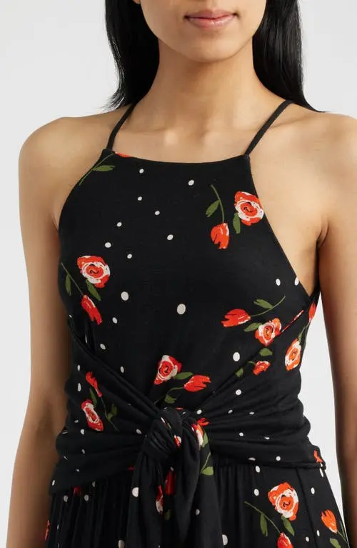 Loveappella Floral Print Apron Maxi Dress