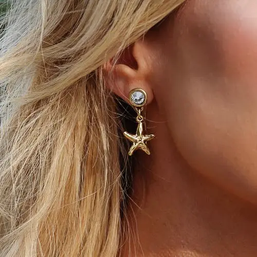 BOWOOD LANE Plated Starfish Charm Drop Earrings With Cubic Zirconia