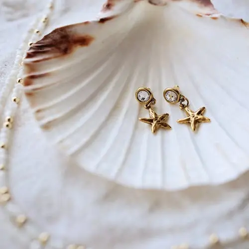 BOWOOD LANE Plated Starfish Charm Drop Earrings With Cubic Zirconia