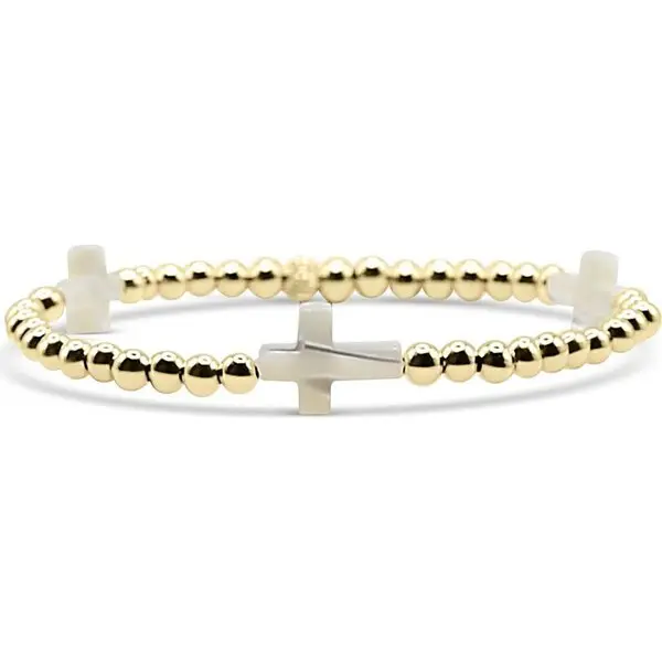 BOWOOD LANE 14k Filled Beaded Bracelet With Mother-of-pearl Crosses - Gold