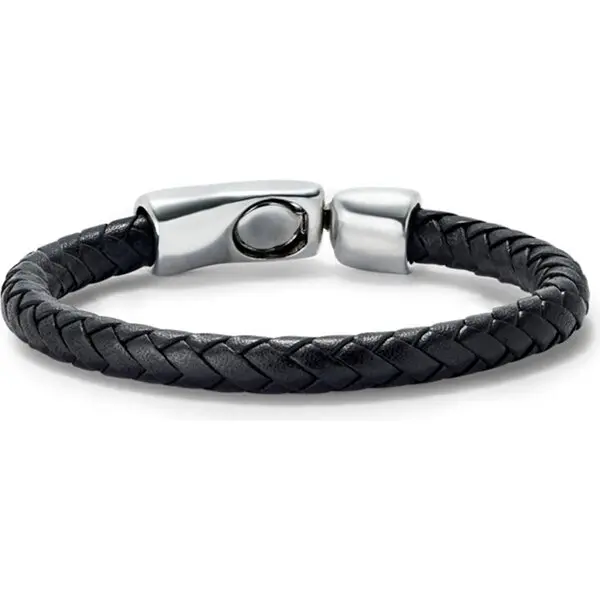 UNODE50 Braided Leather Bracelet With Secure Closure - Silver