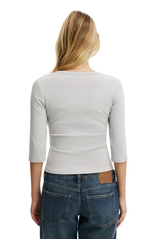 COTTON ON 90s V Neck ¾ Sleeve - Marble Mist