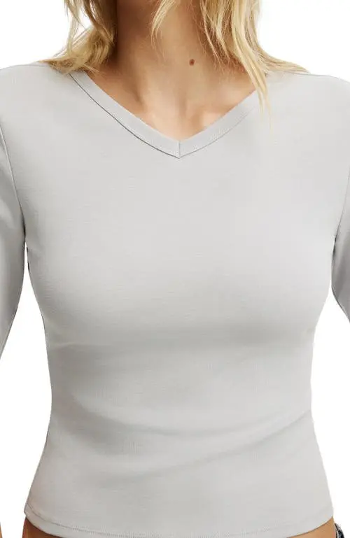 COTTON ON 90s V Neck ¾ Sleeve - Marble Mist