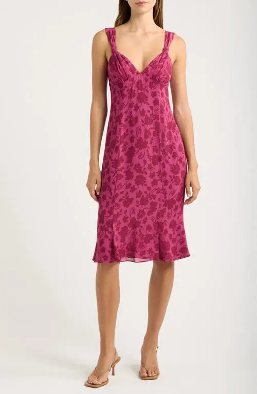 REFORMATION Macie Georgette Floral Print V-neck Midi Dress - Cabaret
