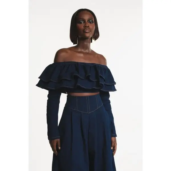 OFUURE Denim Dija Ruffle Crop Top