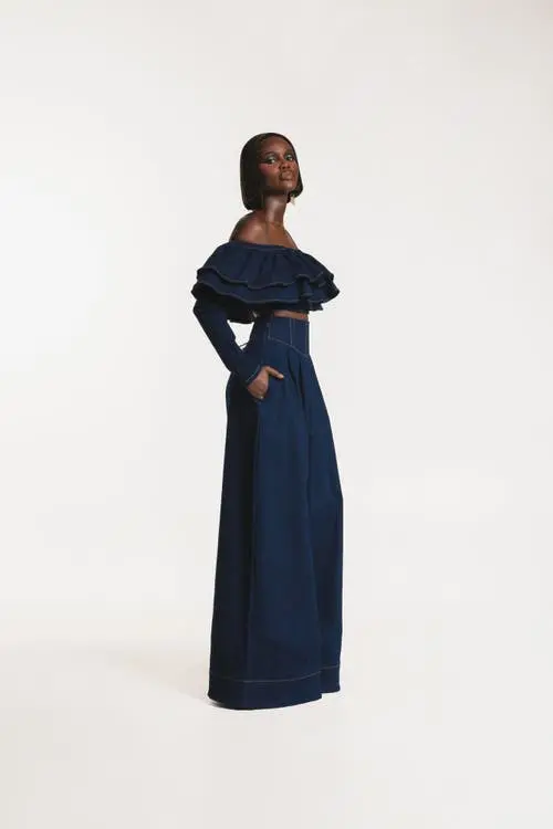 OFUURE Denim Dija Ruffle Crop Top