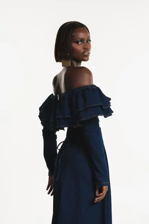 OFUURE Denim Dija Ruffle Crop Top