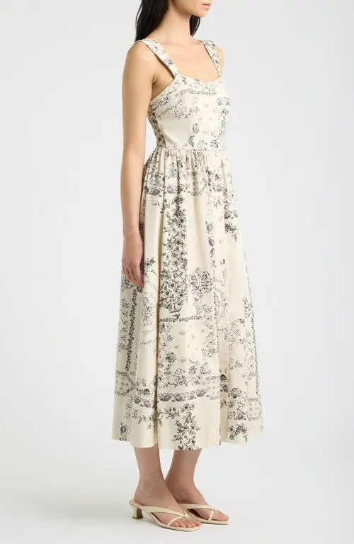 Moon River Floral Print Sleeveless Maxi Dress - Cream Multi