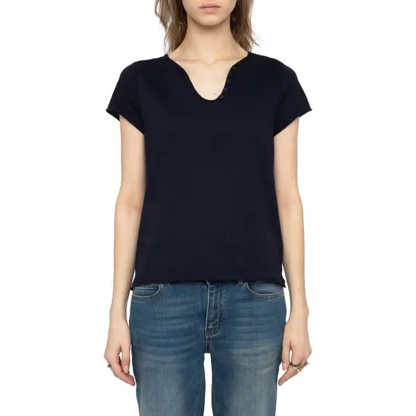 Zadig&Voltaire Slub Cotton Henley T-shirt With Fishnet Detail