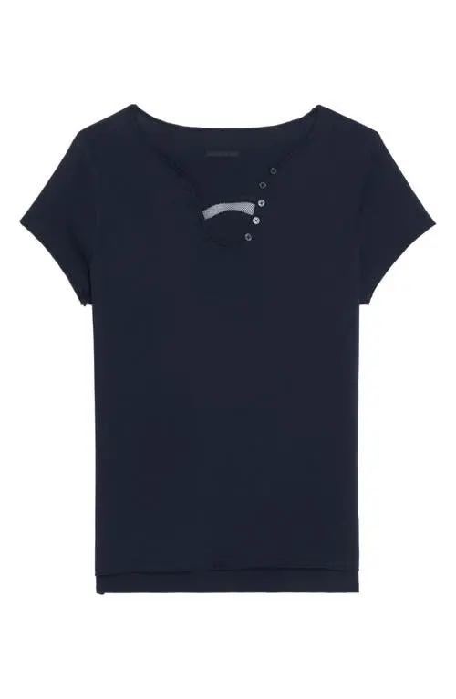 Zadig&Voltaire Slub Cotton Henley T-shirt With Fishnet Detail