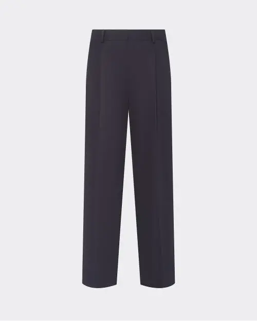 LE PERE Brushed Cotton Pleated Trousers - Dark Navy
