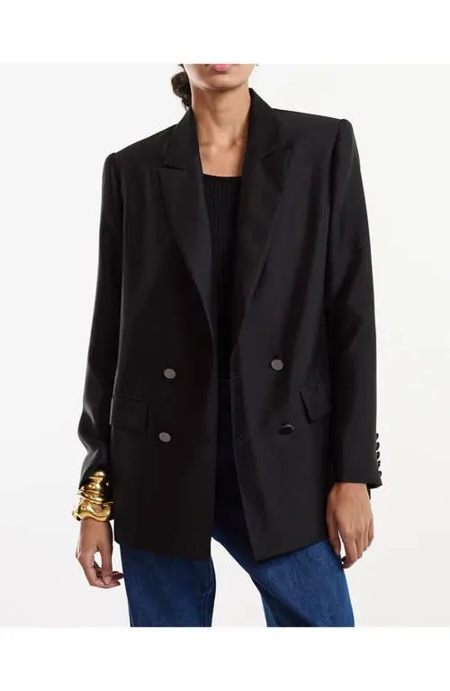 Cynthia Rowley Silk Wool Double Breasted Blazer - Black