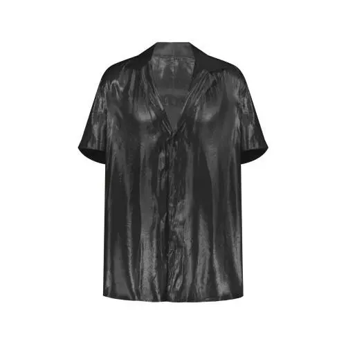 UCHÈ Satin Button Up Short Sleeve Shirt