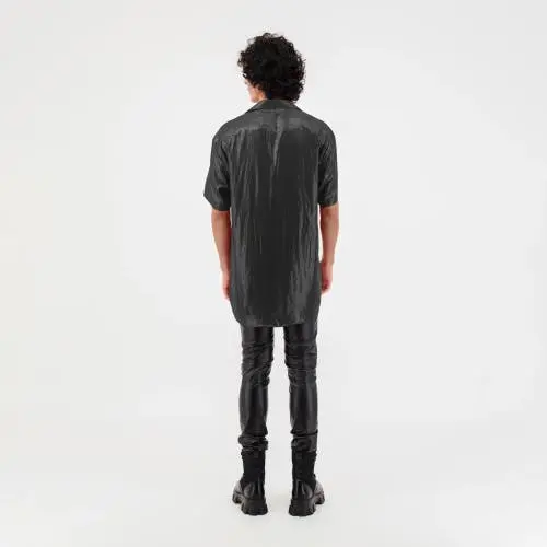 UCHÈ Satin Button Up Short Sleeve Shirt