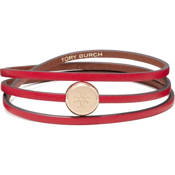 Tory Burch Multi-strand Leather Charm Bracelet - Light Brass/red