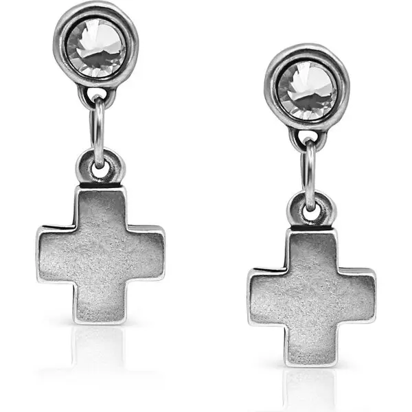 BOWOOD LANE Matte Cross Charm Cubic Zirconia Post Drop Earrings